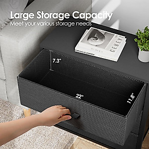 Memobarco Nightstand with 3 Drawers for Bedroom, Storage Dresser with Fabric Drawers and Metal Frame for Closet, Living Room, Bedside Table with Wood Top, Easy Pull Handle, Black