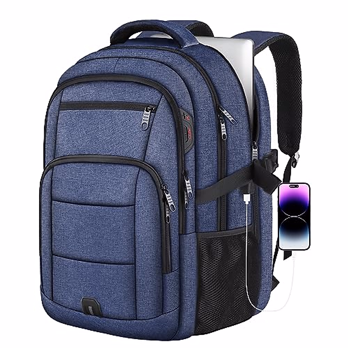 BLIKECH Extra Large Backpack for Men, 17 Inch Big Laptop Travel Backpack with USB Charging Port, Water Resistant Durable Big Business Work Backpack, Large Computer Bag TSA Airline Approved, Blue