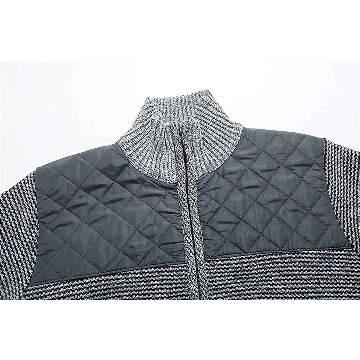 Men Full Zip Casual Knitted Cardigan Slim Color Block Fleece Lined Sweaters Stand Collar Winter Warm Thick Sweater (Grey,3X-Large)