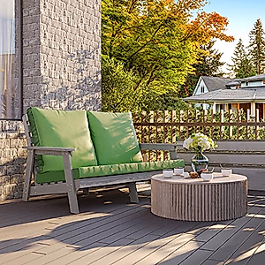 DWVO Patio Loveseat with Cushion, Hips All-Weather Resistant Outdoor Garden Sofa Wood Grain Outdoor Couch with Polyester Pillow, Green