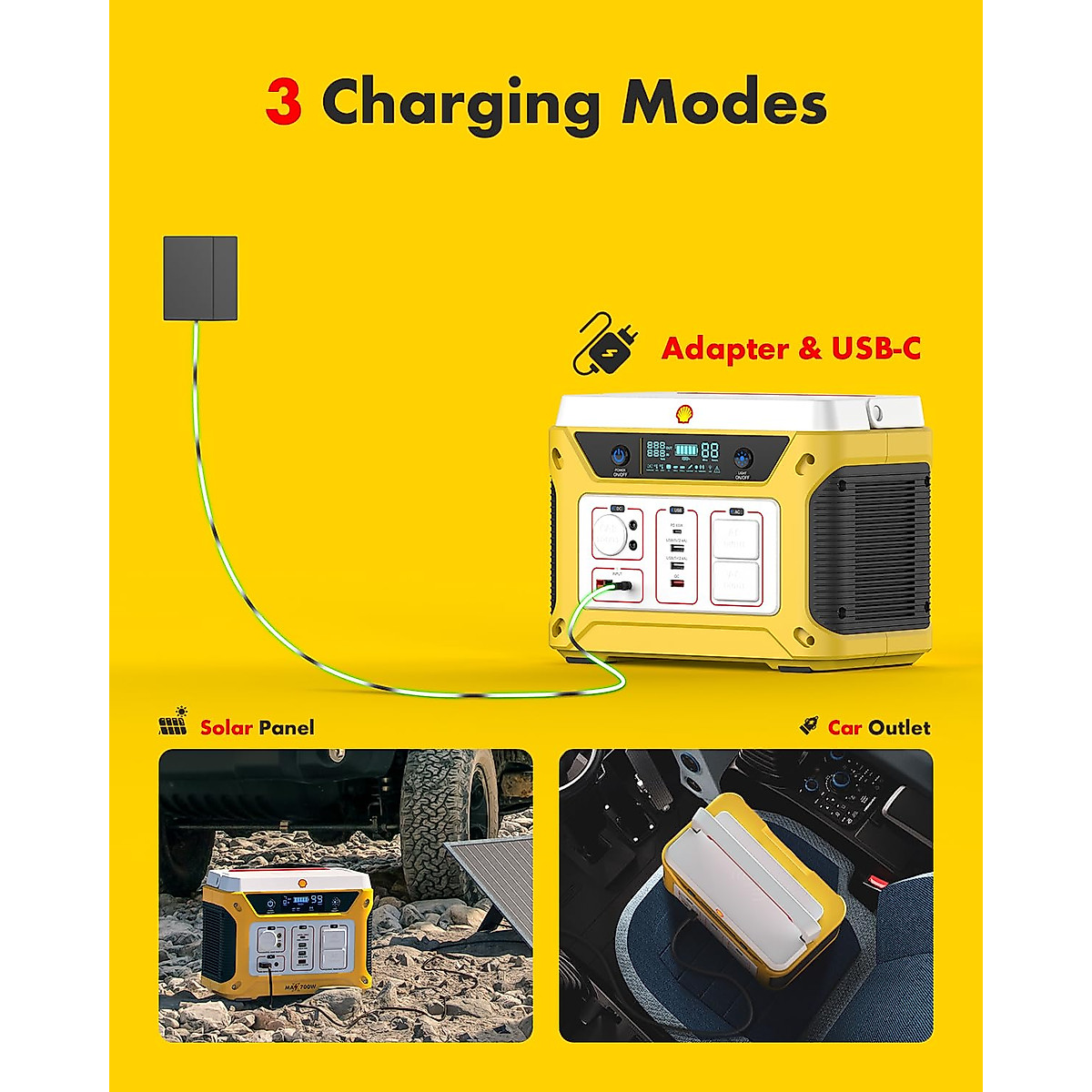 Shell 500W Portable Power Station, 583Wh Solar Generator with 10-Port,LED Light, Emergency Triangle, Portable Power Supply for Outdoor Camping/Home Use/Emergency
