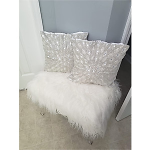 Hand Beaded Decorative Pillow Cover -16x16 Inch - Silver, Handwoven Pillow, Handmade by Skilled Artisans, A Beautiful and Elegant Accessory to Dress up Your Couch, Sofa and Bed - Only Cover - 2 Pack