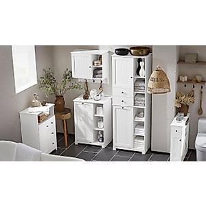 Haotian Bathroom Laundry Cabinet with Tilt-out Hamper, White BZR105-W