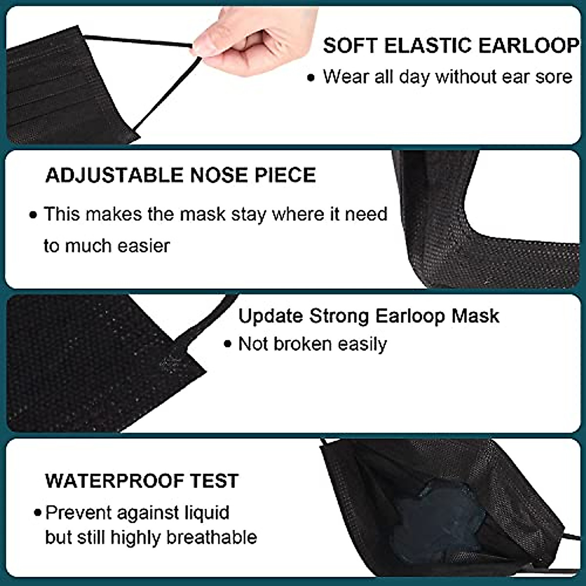 100pcs Premium Individually Wrapped Disposable Face Mask Black Premium Comfort Earloops Nose Wire