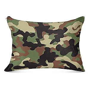 ALAZA Green Camo Woodland Camouflage Plush Pillow Cases Standard Size Pillow Cover Soft & Warm Zippered Bed Pillowcase, 20 x 26 inch
