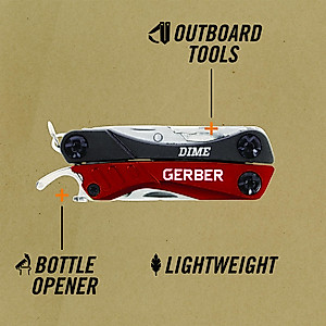 Gerber Gear Dime 12-in-1 Mini Multi-Tool - Needle Nose Pliers, Pocket Knife, Keychain, Bottle Opener - Gifts for Men - EDC Gear and Equipment - Red