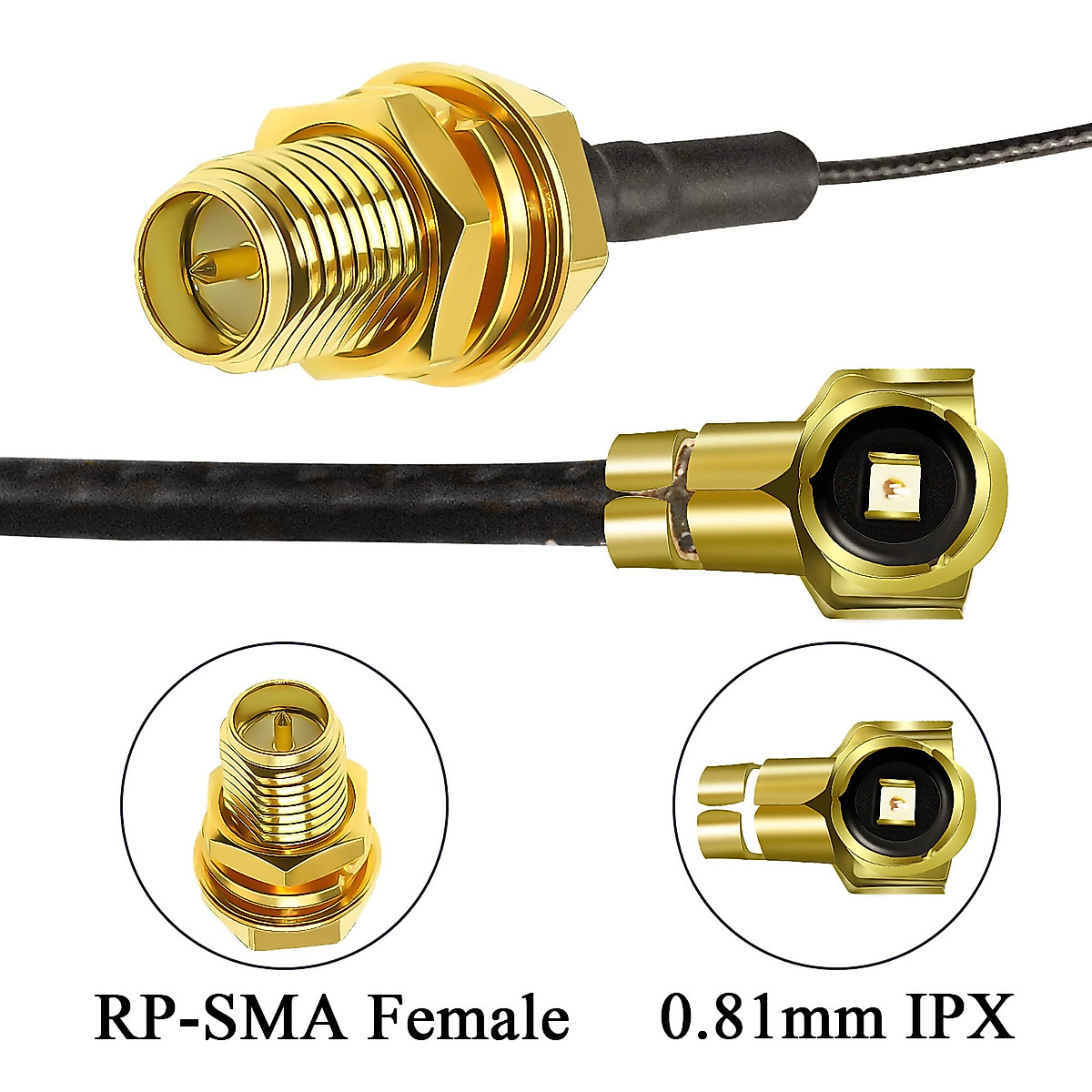 IPX to RP-SMA Female Extension Cable 0.81mm U.fl MHF4 to RP SMA Female Wifi Antenna Cable for Wireless Network Bluetooth Mini PCI to Reverse Polarity SMA Female Coaxial Cable 12inch (30cm) 5 Pack