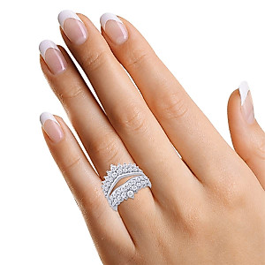 SAVEARTH DIAMONDS 1.90Ct Round Cut Lab Created Moissanite Diamond Double Row Solitaire Enhancer Guard Ring In 14K White Gold Over Sterling Silver (D Color, VVS1 Clarity 1.90 Cttw)-5.5