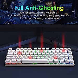 HUO JI E-Yooso Z-88 RGB Mechanical Gaming Keyboard, Metal Panel, Brown Switches, 75% Compact 81 Keys for Mac, PC, Silver and White