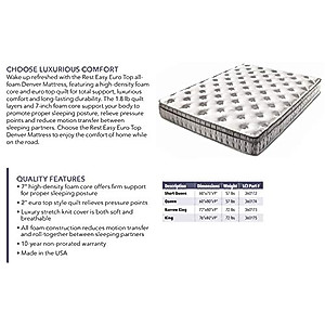 Denver Mattress RV Rest Easy Euro Top Narrow King