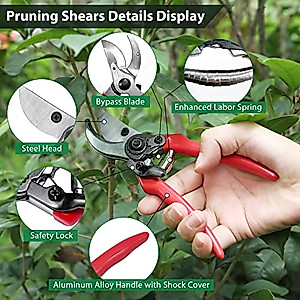 Makaduo Garden Tool Set with Bag 7 Piece Stainless Steel Heavy Duty Gardening Tools Set with Wood Handle Gardening Hand Tools kit with Pruning Shear for Planting Gardening Gift for Women Men