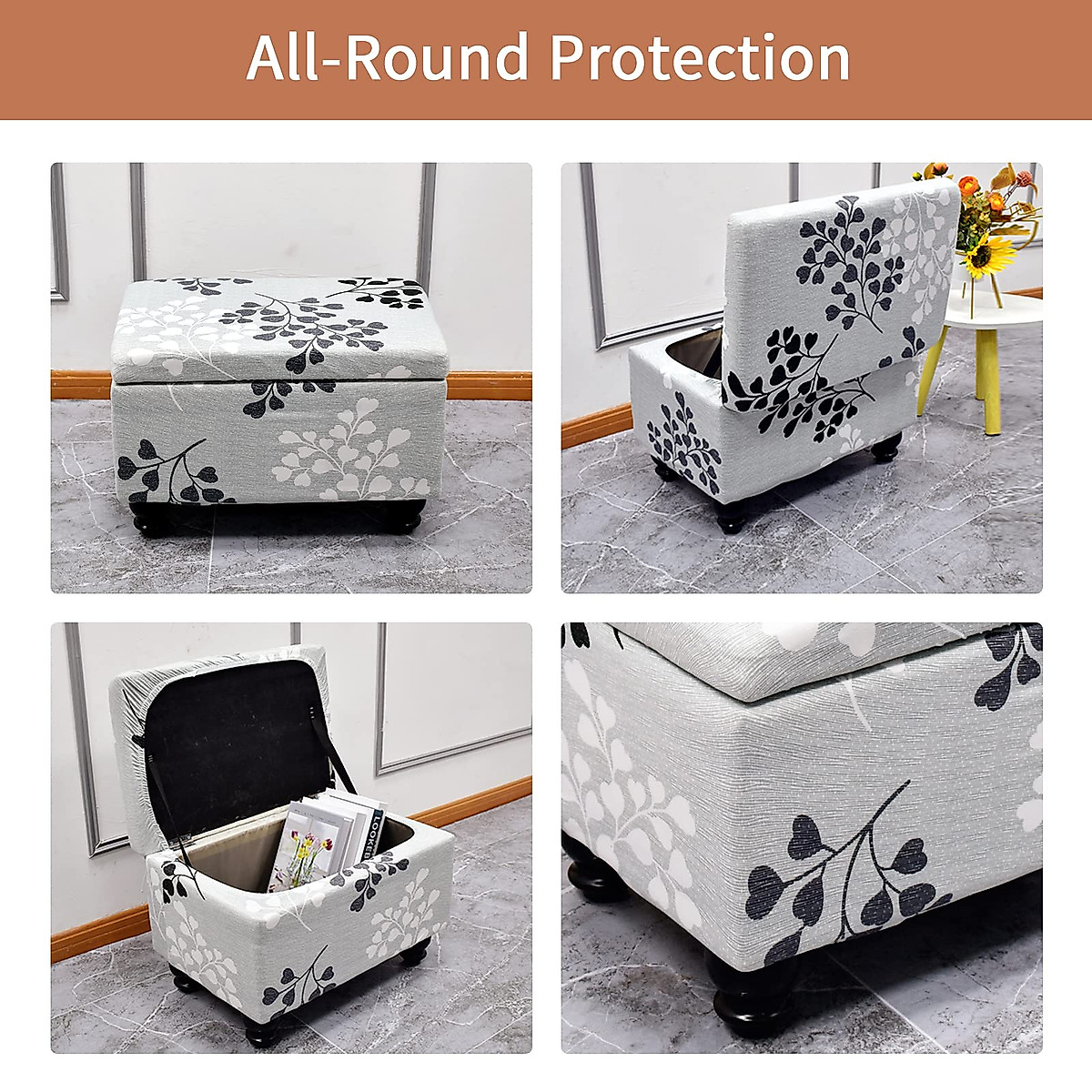 Eco-Ancheng Storage Ottoman Cover Rectangle Ottoman Slipcover Folding Storage Ottoman Bench Slipcovers Footrest Stool Slipcover with Nonslip Elastic Bottom for Living Room,Large 01