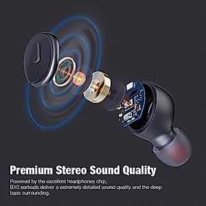 Wireless Earbuds Boean Mini Bluetooth Headphones with Charging Case 46H Playtime IPX8 Waterproof Earbuds Button Control Deep Bass Earphones Built in Mic Light-Weight HD Stereo Headset for Sports Black