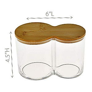 ARAD Cotton Ball, Swab, Q-tip Storage Set, 1-Piece, 2 Compartment, Clear Acrylic Jar Container with Bamboo Lid, Easy Organization on Bathroom Counters, Under-Sink Placement-6" L x 3.5" W x 4.5" H