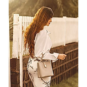 TIJN Crossbody Handbag for Women Top-Handle Leather Fashion Mini Tote Shoulder Bag Medium Size Retro Bucket Bag.cream (Guna)