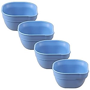 Re-Play Made in USA 8 Oz. Dip 'n' Pour Toddler Bowls, Set of 4 - Dishwasher and Microwave Safe Snack Bowls with Deep Sides and a Wide Flat Bottom - 3.5" x 3.5" x 2", Denim