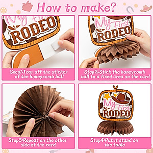 ANGOLIO Cowgirl Honeycomb Table Decorations - 12Pcs My First Rodeo Themed Honeycomb Table Decor Pink Cow Paper Honeycomb Centerpieces Western Theme Party Pink Little Cowgirl Party Table Decoration
