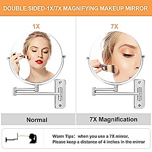 FFowcye 9" Magnifying Wall Mount Makeup Vanity Mirror,1x/7x Double-Side Makeup Mirror with Magnification,Swivel Extendable Shaving Face Mirror for Bathroom, Wall Mirror for Chrome…