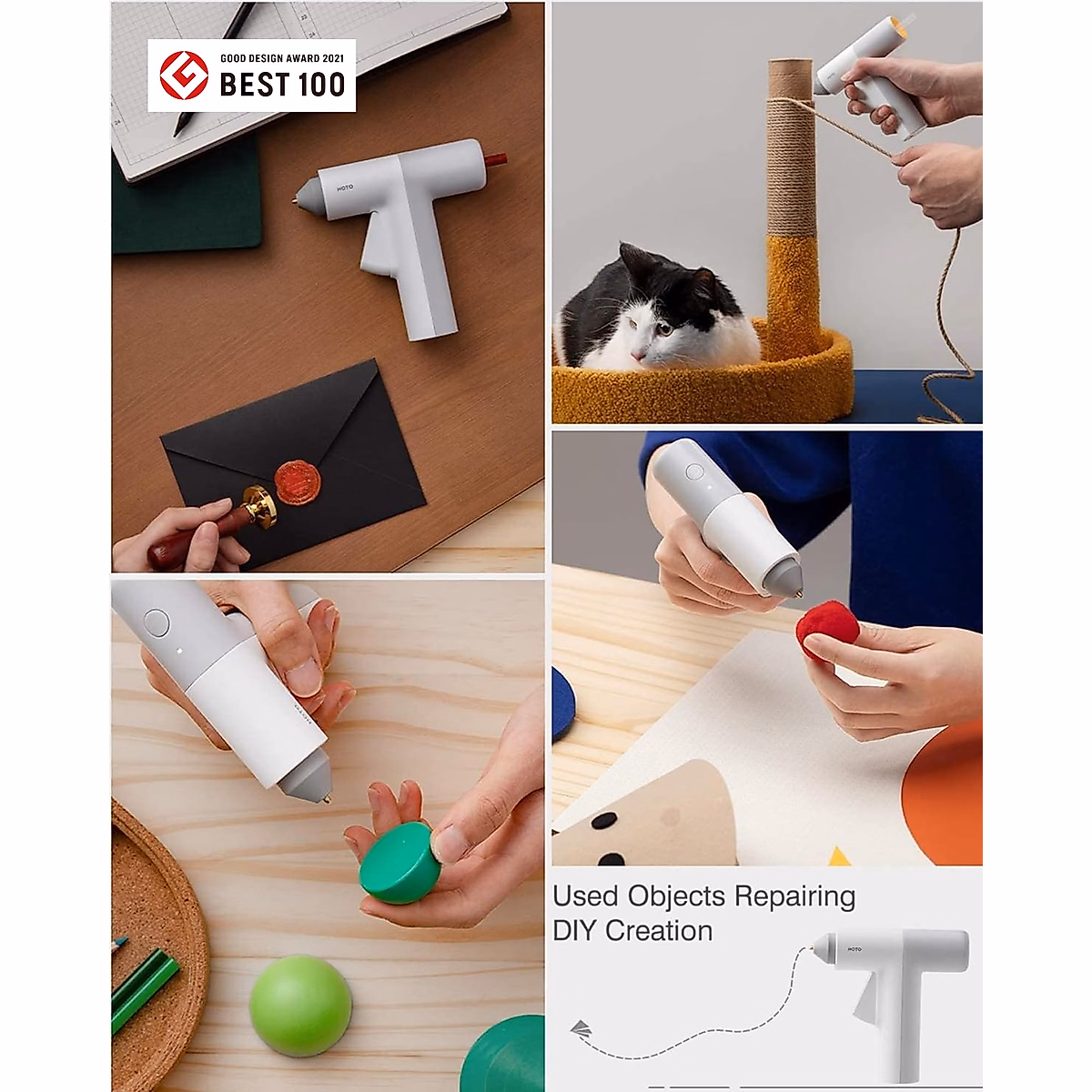 HOTO Cordless Hot Glue Gun, 10 Glue Sticks, 30S Heating Fast, USB Rechargeable Melt Glue Gun, Smart-Power-off Glue Gun, Perfect for Crafts, DIY Arts, Quick Home Repairs