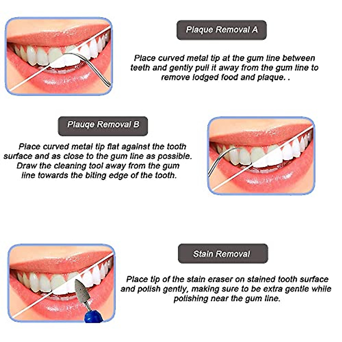 Bonmall Travel Dental Picks, Portable Teeth Stain Remover, Travel Plaque and Tartar Remover — Mini Stain Eraser Dental Tooth Pick Interdental Pick Oral Hygiene Tooth Kit for Travel & Home Use