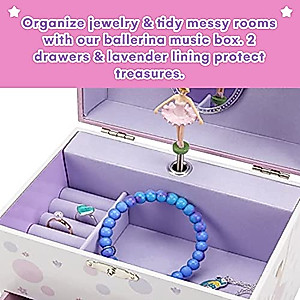Jewelkeeper White and Purple Ballerina Musical Jewelry Box with 2 Pullout Drawers, Swan Lake Tune