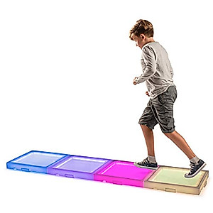 Playlearn Rechargeable Sensory Interactive LED Light Up Floor Tile - Touch Sensitive Color Changing- with Remote Control - 1 Tile (Rechargeable Large Square)