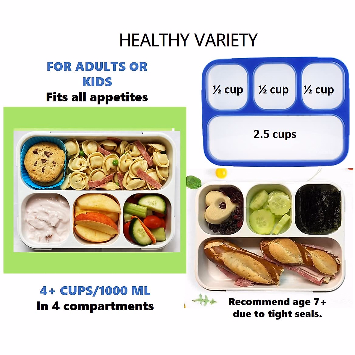 Bundle of Bento Lunch Box for Kids Boys Adults with Utensils (Blue) + Ice Packs for Lunch Bags (Blue & Turquoise)