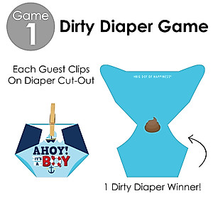 Big Dot of Happiness Ahoy It’s a Boy - Baby Shower Conversation Starter - 2-in-1 Dirty Diaper Game - Set of 24