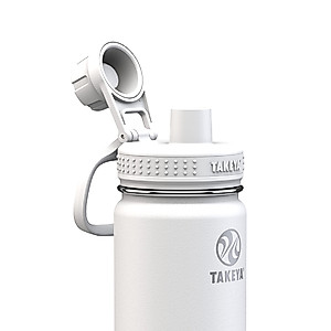 Takeya Actives Insulated Stainless Steel Water Bottle with Spout Lid, 18 Ounce, Arctic