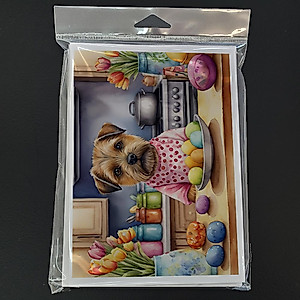 Caroline's Treasures DAC6768GCA7P Decorating Easter Border Terrier Greeting Cards Pack of 8 Blank Cards with Envelopes Whimsical A7 Size 5x7 Blank Note Cards