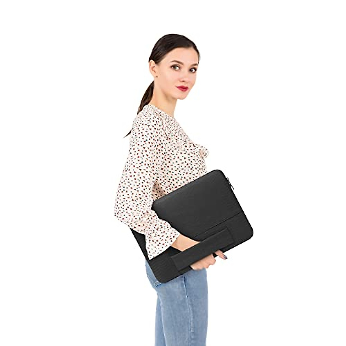 MOSISO Laptop Sleeve Case Compatible with MacBook Air/Pro, 13-13.3 inch Notebook, Compatible with MacBook Pro 14 inch 2023-2021 A2779 M2 A2442 M1, PU Leather Wave Grain Bag with Handy Strap, Black