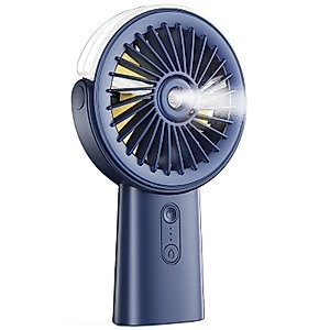 Otlonpe Misting Fan Portable Fan with Mist, 4000 mAh Rechargeable Handheld Fan Battery Operated Water Spray Mister Fan, Small Personal Hand Held Fan Power Bank for Travel Men Women, Dark Blue