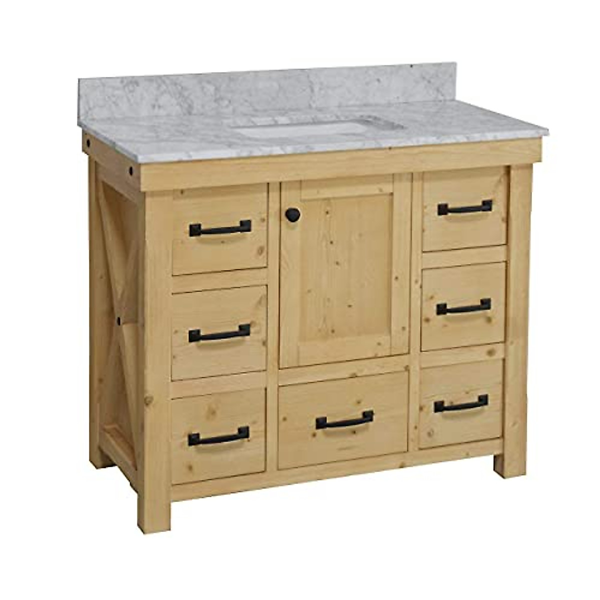 Tuscany 42-inch Bathroom Vanity (Carrara/Driftwood): Includes Driftwood Cabinet with Authentic Italian Carrara Marble Countertop and White Ceramic Sink