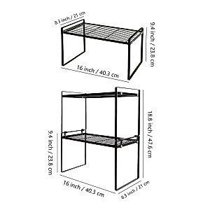 Tonxus 2pcs Kitchen Cabinet Shelf,Stackable Countertop Spice Rack,Iron Cabinet Organizer Shelves,Kitchen Counter Storage Rack for Pantry Bathroom Bedroom