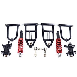WINUS Go Kart Front Suspension Kit, 340mm Front Suspension Swingarm Upper/Lower A Arm Steering Strut Knuckle Spindle &Wheel Hub Fit for DIY Electric ATV Quad Bike Go Kart Parts