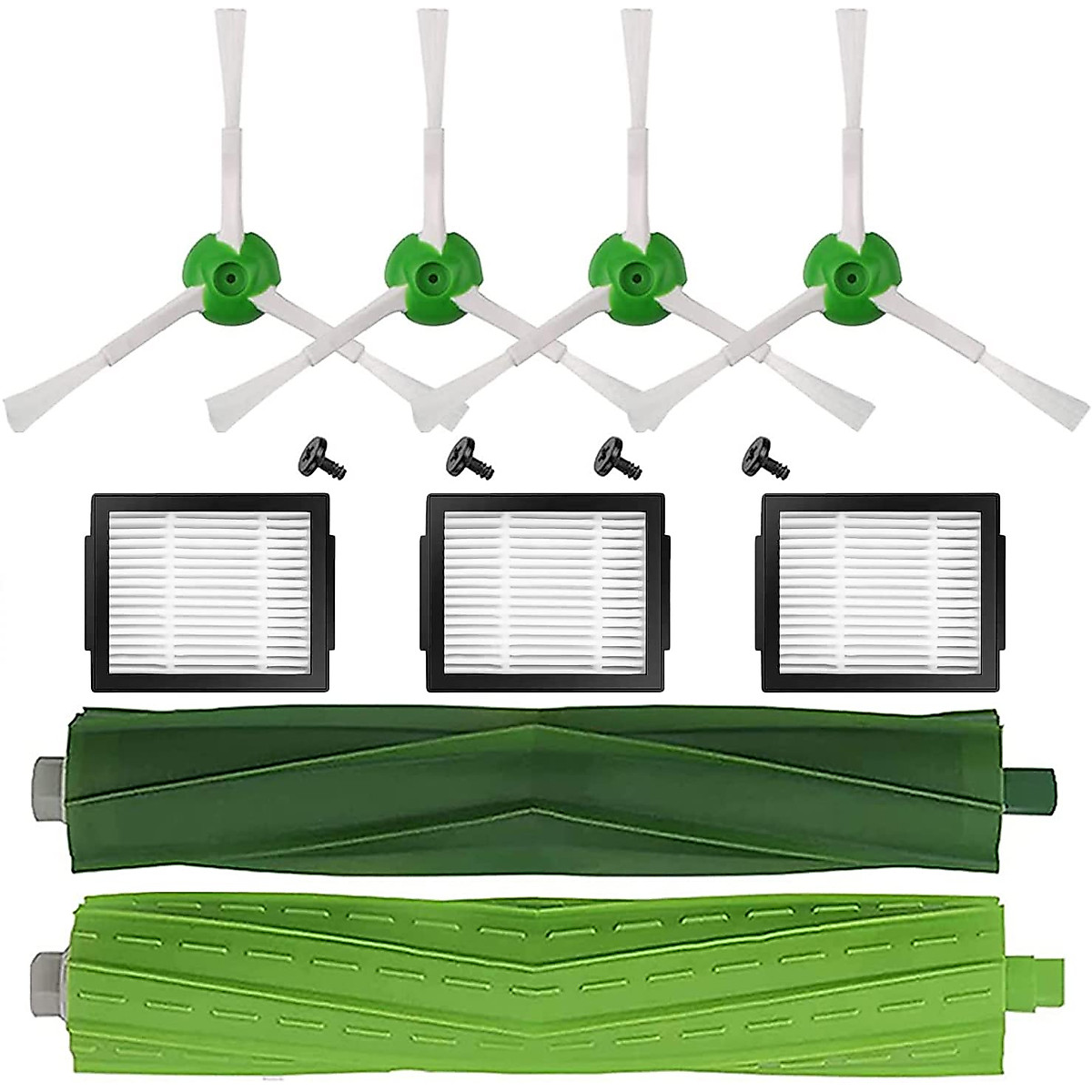 DLD 1 Set of Multi-Surface Rubber Brushes +3 HEPA Filters +4 Edge-Sweeping Brushes Replacement Parts for iRobot Roomba i7 i7+/i7 Plus E5 E6 Vacuum Cleaner Set