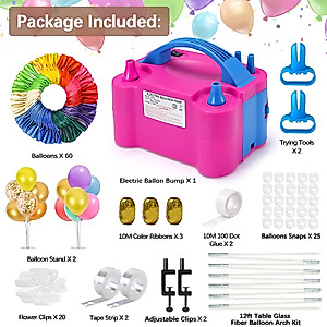 Balloon Pump,Electric Balloon Inflator 120 PCS Balloon Pump Electric 110V 600W Electric Balloon Air Pump with 12ft Balloon Arch Kit,2 Balloon Stands,60 PCS Balloons Birthday Party Decoration Wedding