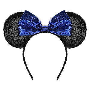 A Miaow Sequin Black Mouse Ears Headband MM Glitter Hair Clasp Adults Women Butterfly Hair Hoop Birthday Party Holiday Park Photo Supply (Black and Blue)