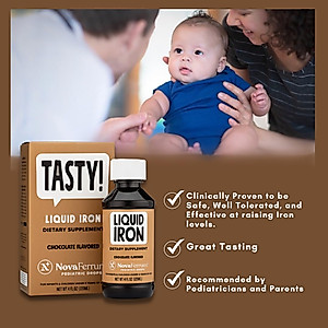 NovaFerrum Tasty | Pediatric Drops Liquid Iron Supplement for Infants, Toddlers & Kids | 15mg of Iron Per 1mL Dose | Ages 4 & Under | Gluten Free | Sugar Free | Chocolate Flavored | 120 Servings