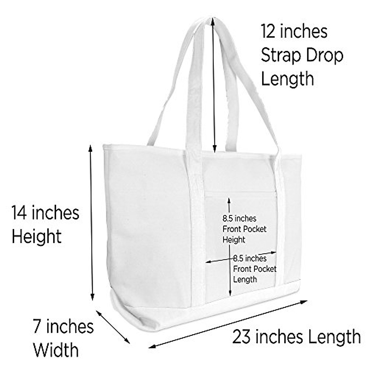 DALIX Large Canvas Tote Bag for Women Work Bag Beach Totes Monogrammed White P