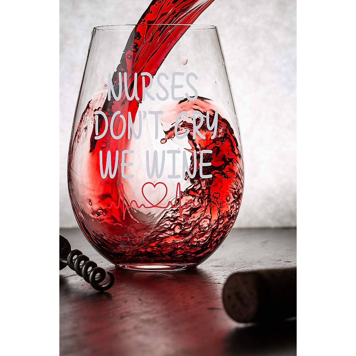 AW Fashions Nurses Don't Cry We Wine Funny 15oz Crystal Stemless Wine Glass - Fun Wine Glasses with Sayings Idea For Women, Her, Mom on Mother's Day Or Christmas