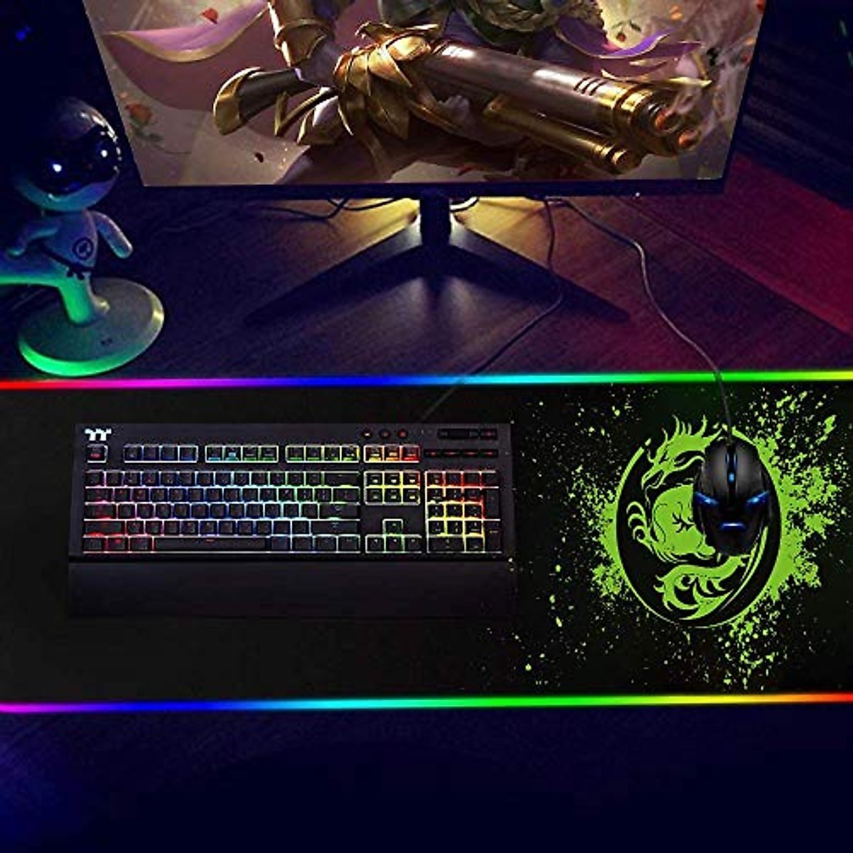 Large RGB Gaming Mouse Pad - 15 Light Modes Extended Computer Keyboard Mat, Anime Dragon Mouse Pad，High-Performance Mouse Pad Optimized for Gamer 31.5 X 12in (Red)