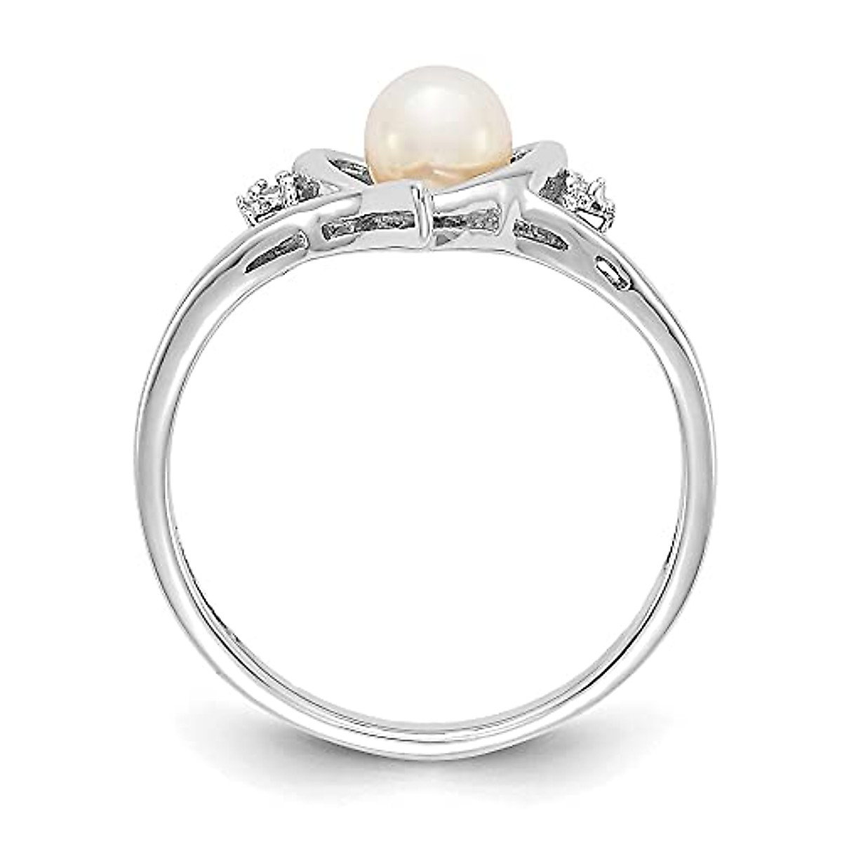 Diamond2Deal 14k White Gold Genuine Pearl Diamond Engagement Ring Size 7 (0.21,ct)