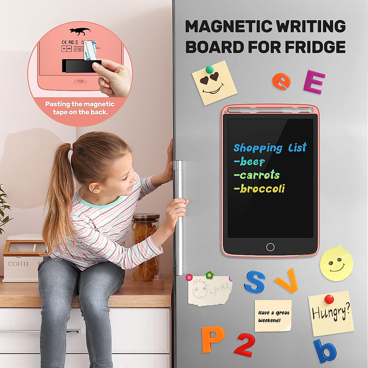 TECJOE 2 Pack LCD Writing Tablet with Fridge Magnets, Doodle Board for Kids Drawing Kitchen Memo, Christmas Stocking Stuffers Birthday Gifts Toys for Boys Girls 8.5 Inch(Blue+Pink)