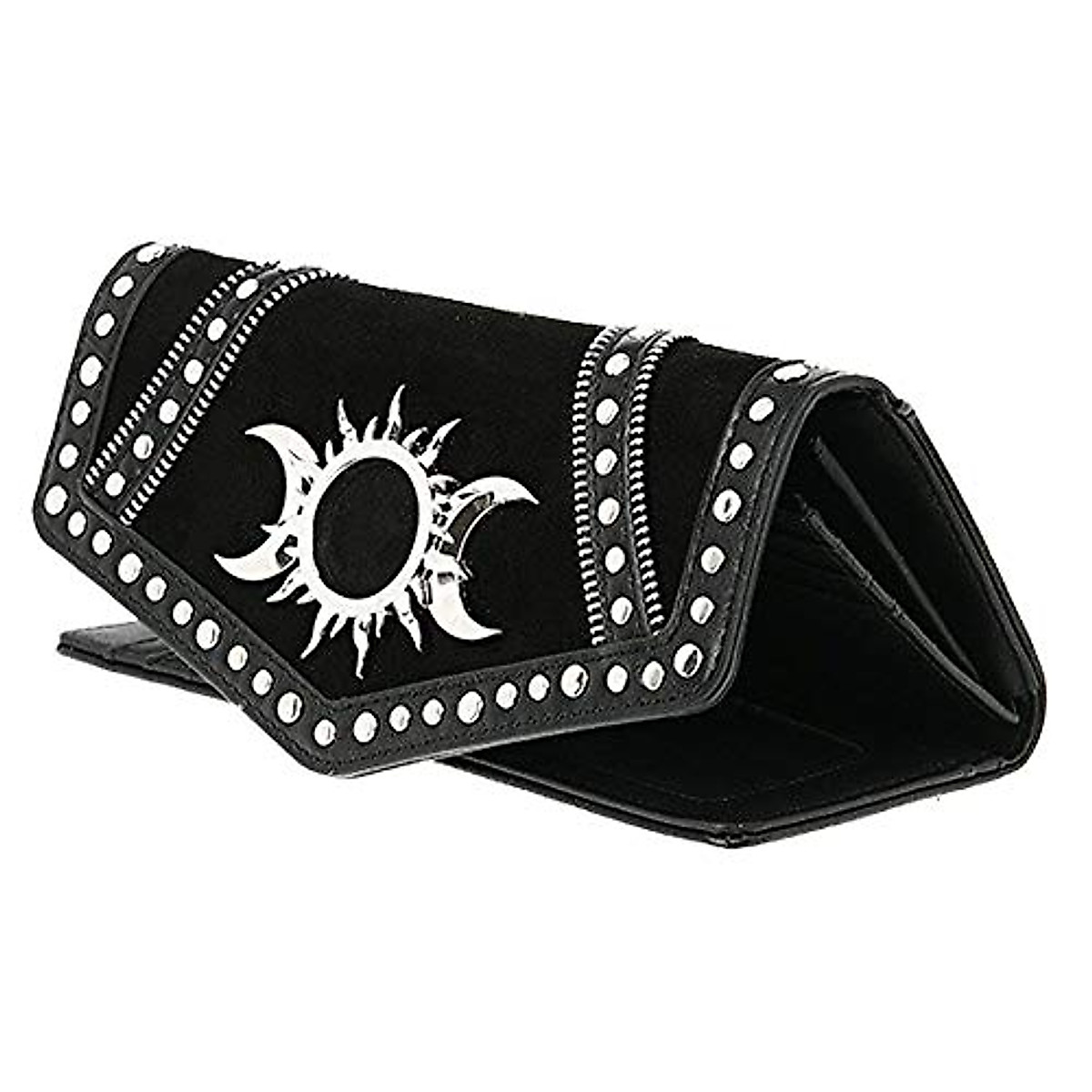 Restyle Triple Goddess Sun and Moon Gothic Tri-Fold Wallet, Faux Leather, Black