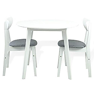 Yumiko Solid Wood Round Dining Table Kitchen Modern, White Color