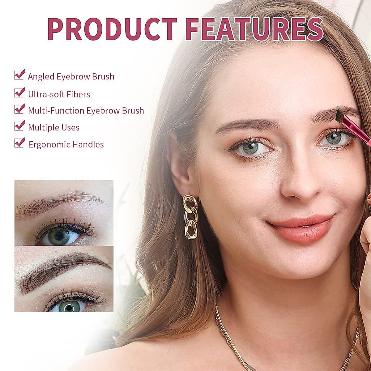 2PC Natural UltraThin Stroke Brow Brush and Eyebrow Cream, Eyebrow Hair Stroke Brush, Multifunction Ultra-thin Angled Realistic Eyebrow Brush (Dark-brown)