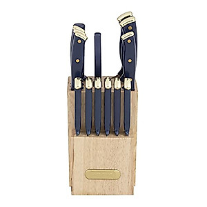 Farberware Triple Riveted Knife Block Set, 15-Piece, Navy and Gold