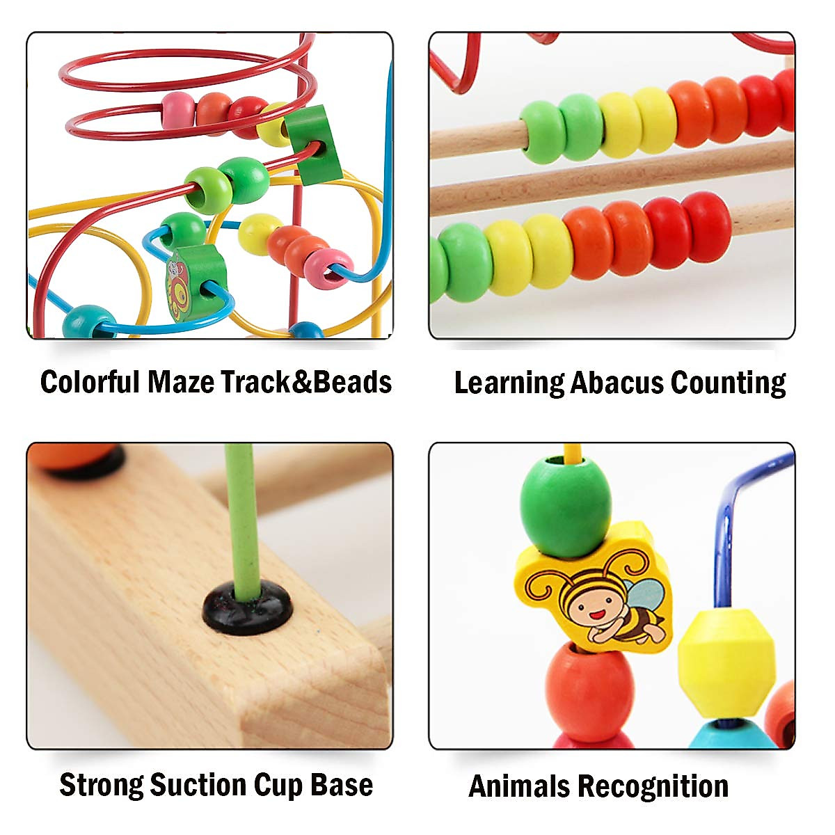 Joqutoys Bead Maze Toy for 1 2 3 Year Old Kids, Wooden Colorful Roller Coaster Circle Toys, Early Educational Toys for Toddlers, First Birthday Gifts for Boys Girls