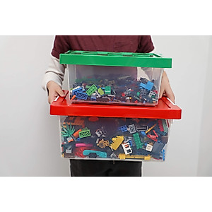 ASH BRAND Toy Organizer Set of 2 Large and Small Brick Shaped Storage Containers for Building Brick Storage, Small Dolls, bricks toys, Small Kids Toys - Plastic Kids Toy Chest